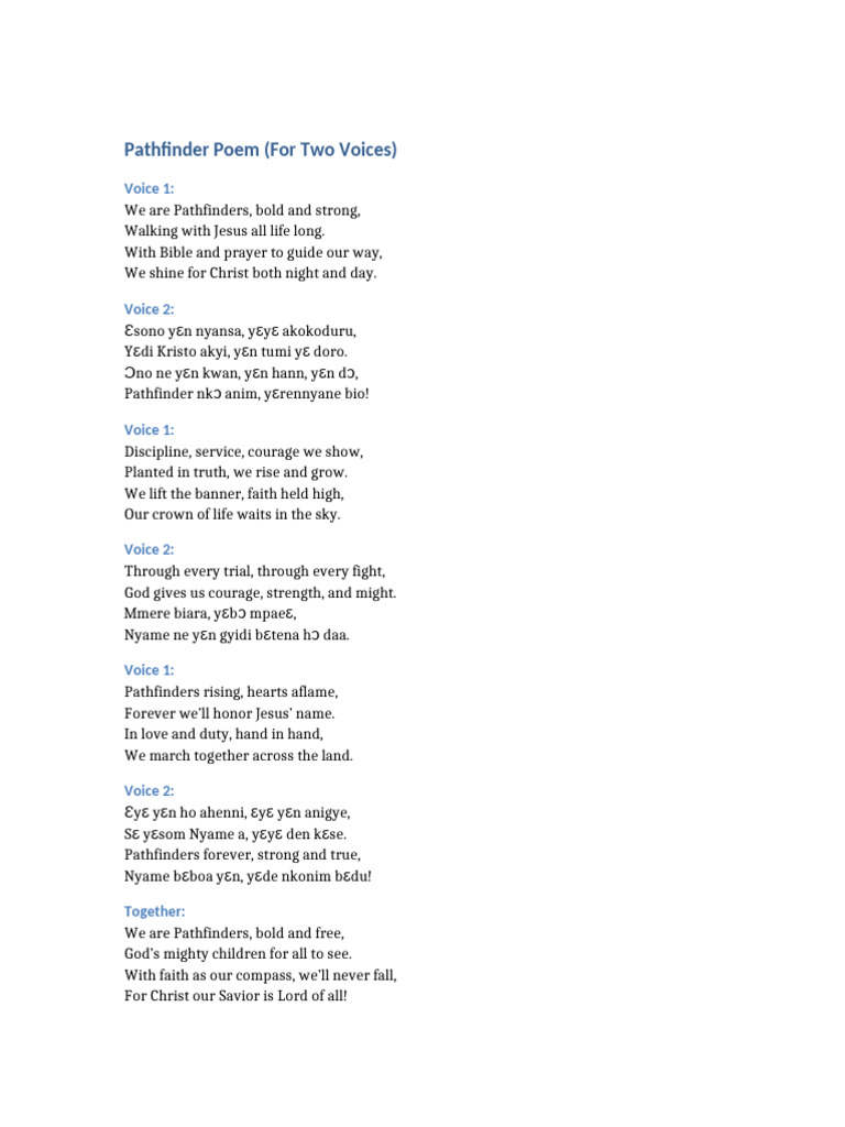 Pathfinder Poem Two Voices | PDF