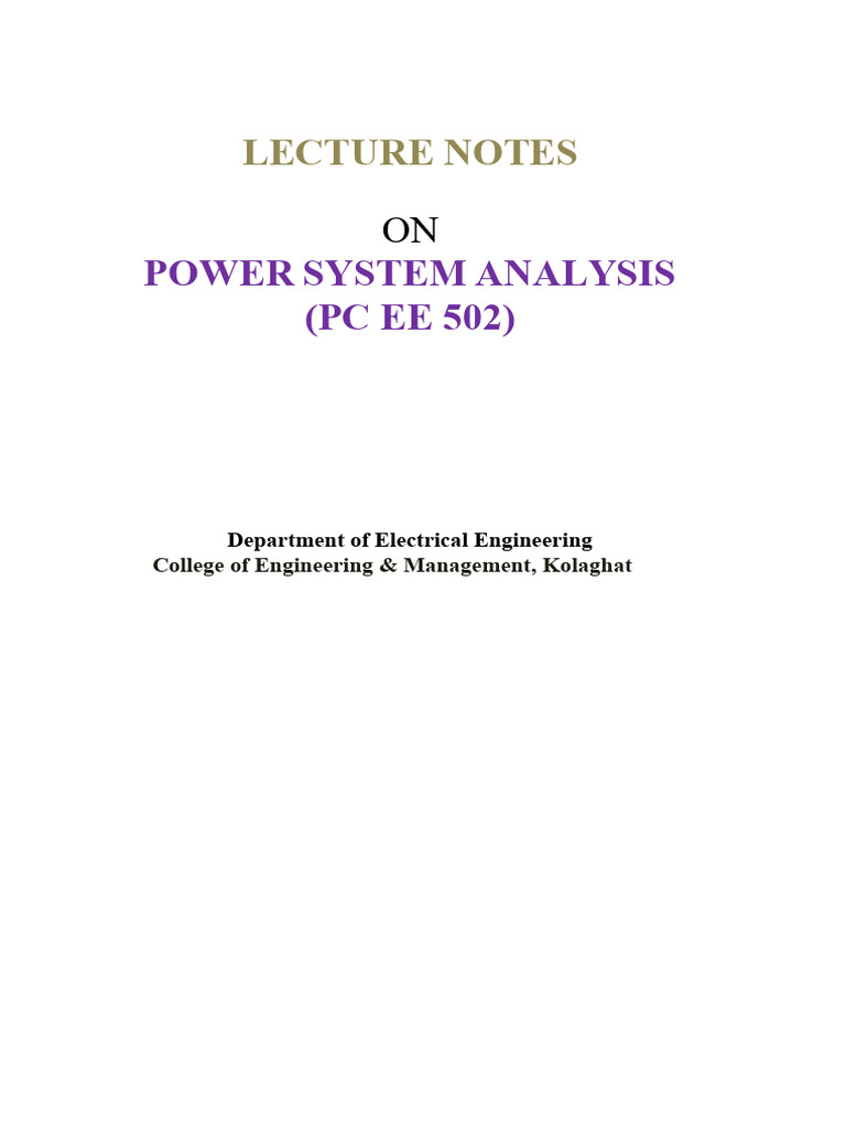 Power System Analysis Lecture Notes | PDF | Electric Power Transmission ...
