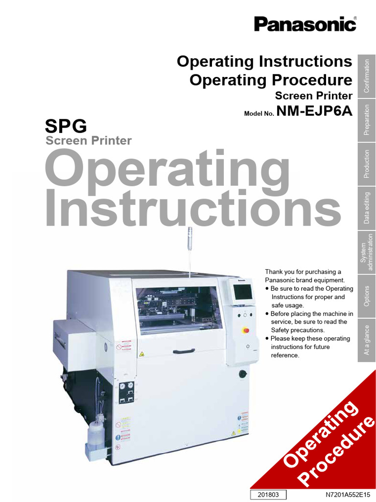 Panasonic NM-EJP6A Screen Printer Guide | PDF | Printed Circuit Board ...