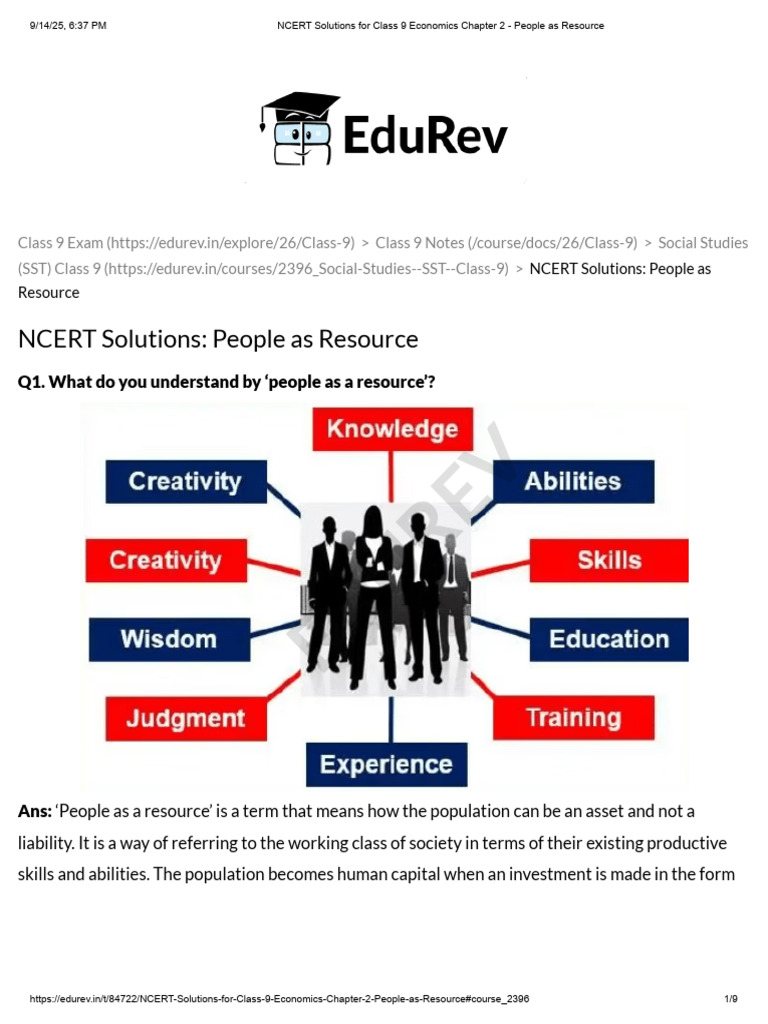 NCERT Solutions For Class 9 Economics Chapter 2 - People As Resource | PDF | Vocational ...