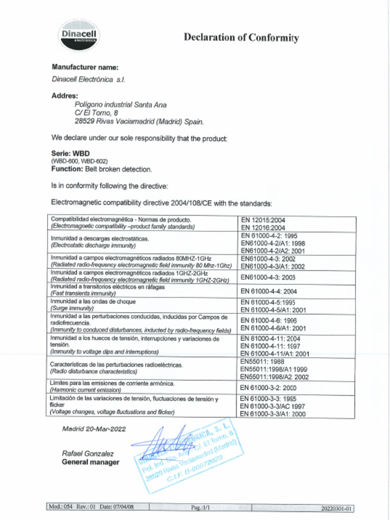 WBD602 Declaration of Conformity 20220301-01 | PDF