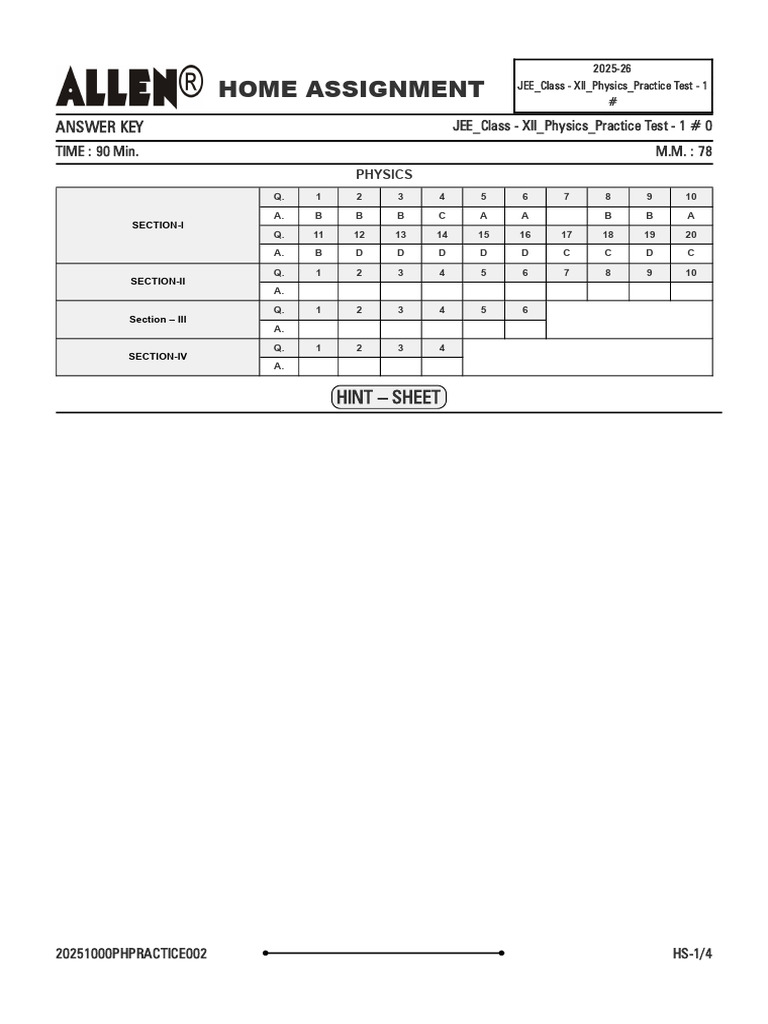 Jee 12 Cap (Phy) Key+Sol | PDF | Electrical Components | Electric Power