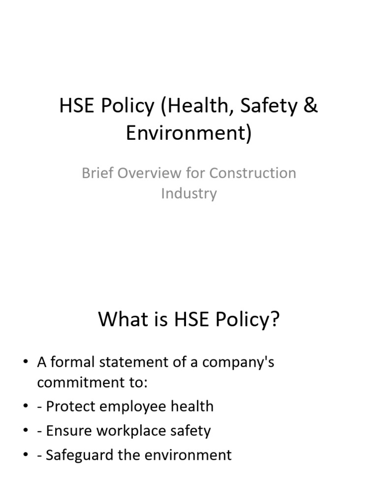HSE Policy Overview for Construction | PDF