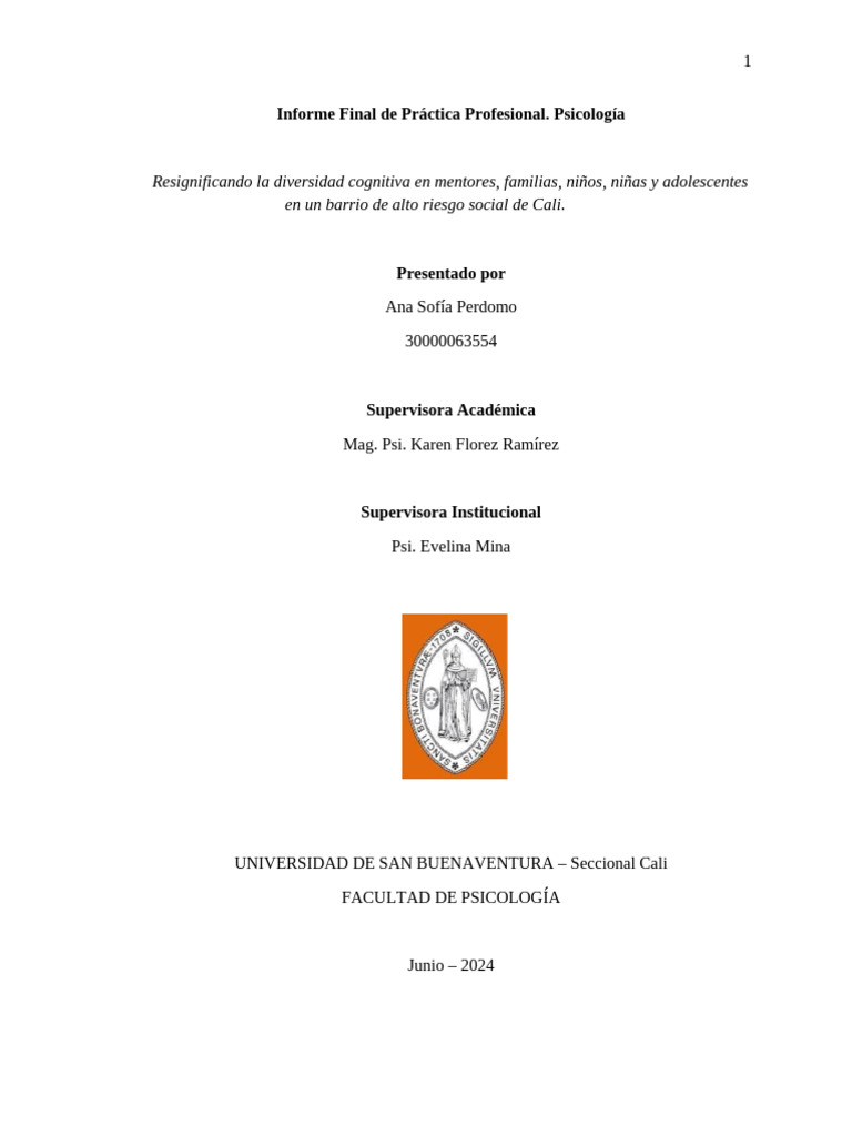 Informe Final de Práctica Profesional Ana Sofïa Perdomo | PDF ...