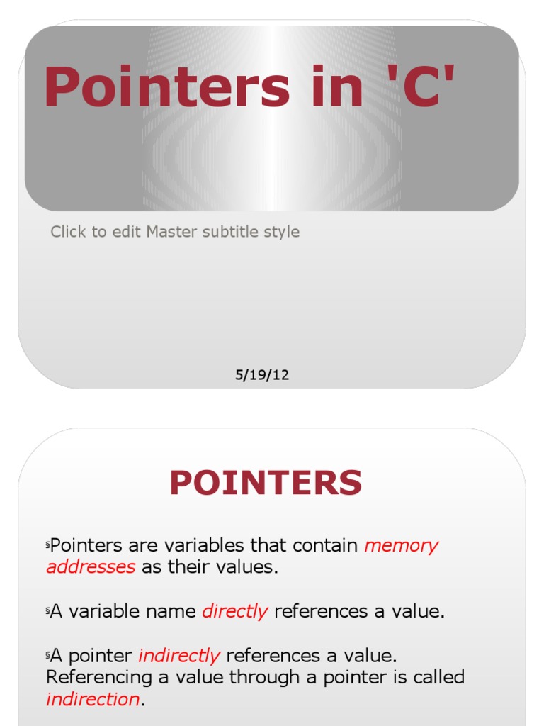 Pointers In C Click To Edit Master Subtitle Style Pdf Pointer Computer Programming