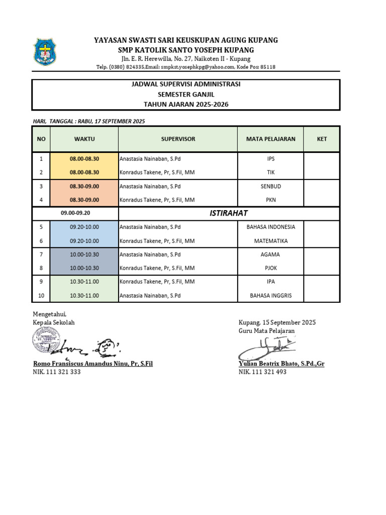 Jadwal Supervisi Adminpembelajaran | PDF