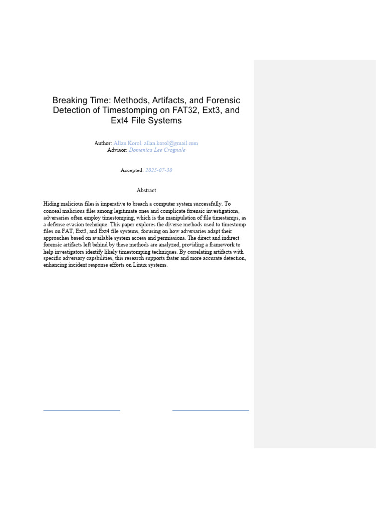 SANS Breaking Time Methods Artifacts Forensic Detection Timestomping FAT32 Ext3 Ext4 File ...