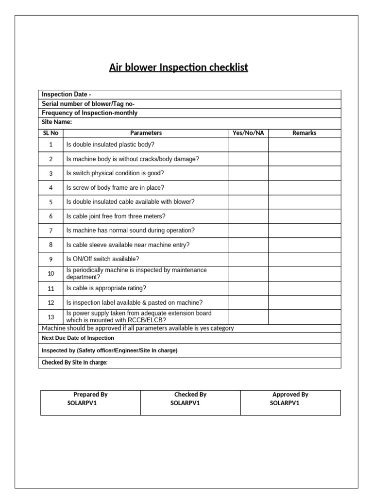 Air Blower Inspection Checklist 01 | PDF