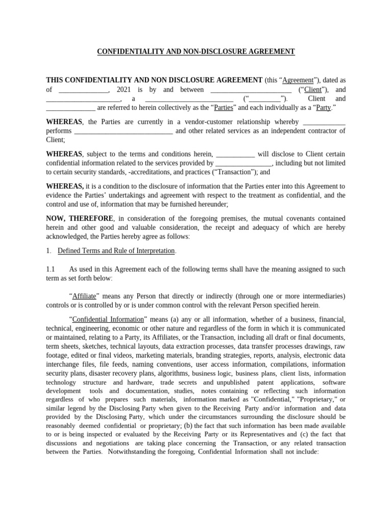 Confidentiality and Non Disclosure Agreement Form 2021.03 | PDF | Confidentiality | Legal Remedy