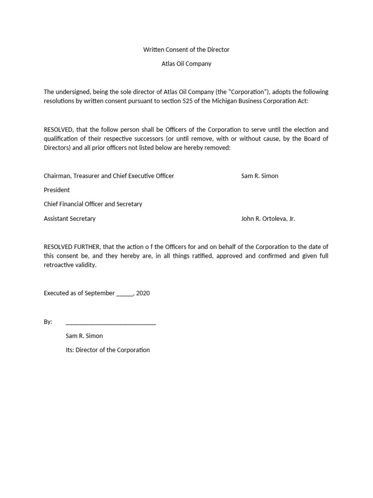 Written Consent of The Director Appointing Officers | PDF