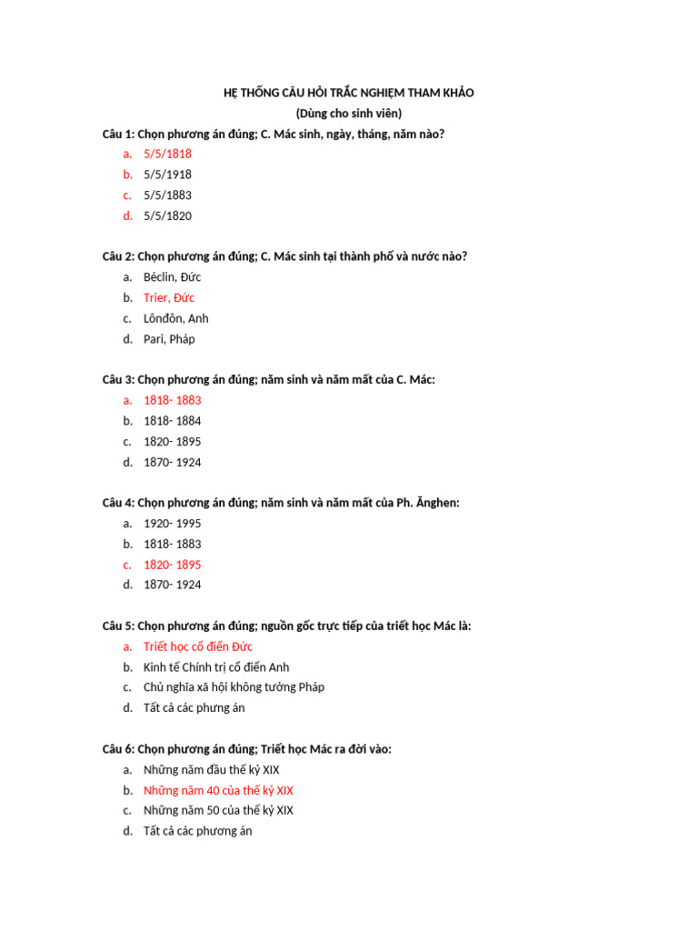 Ngan_hang Cau Hoi TN Tham Khao Danh Cho | PDF