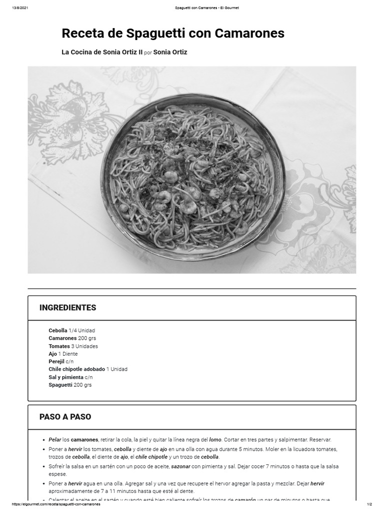 Spaguetti Con Camarones - El Gourmet | PDF