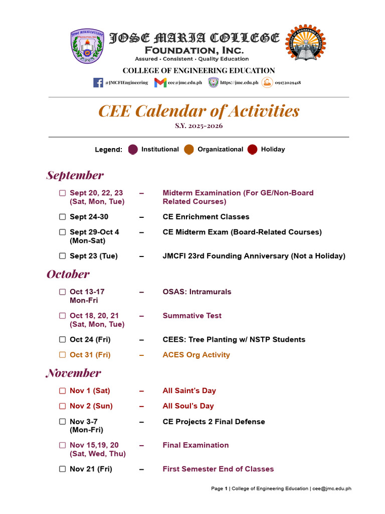 Students CEE Calendar 1 | PDF