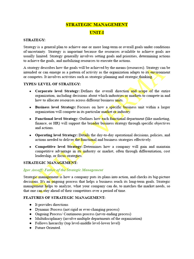 Strategic Management Notes | PDF | Strategic Management | Corporate ...