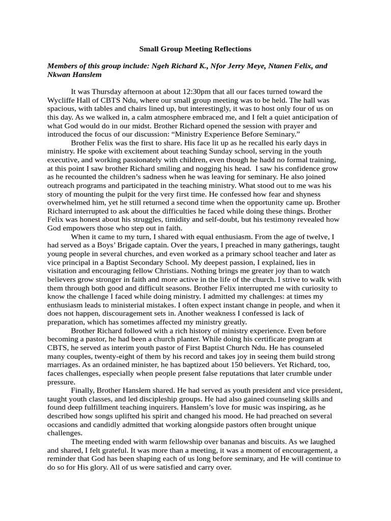 Reflections on Ministry Experiences | PDF