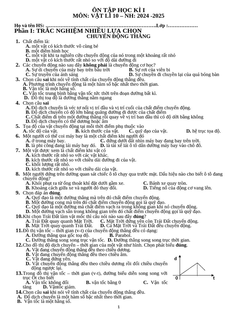 Ôn Tập Hki - Vật Lí 10 (24-25) | PDF