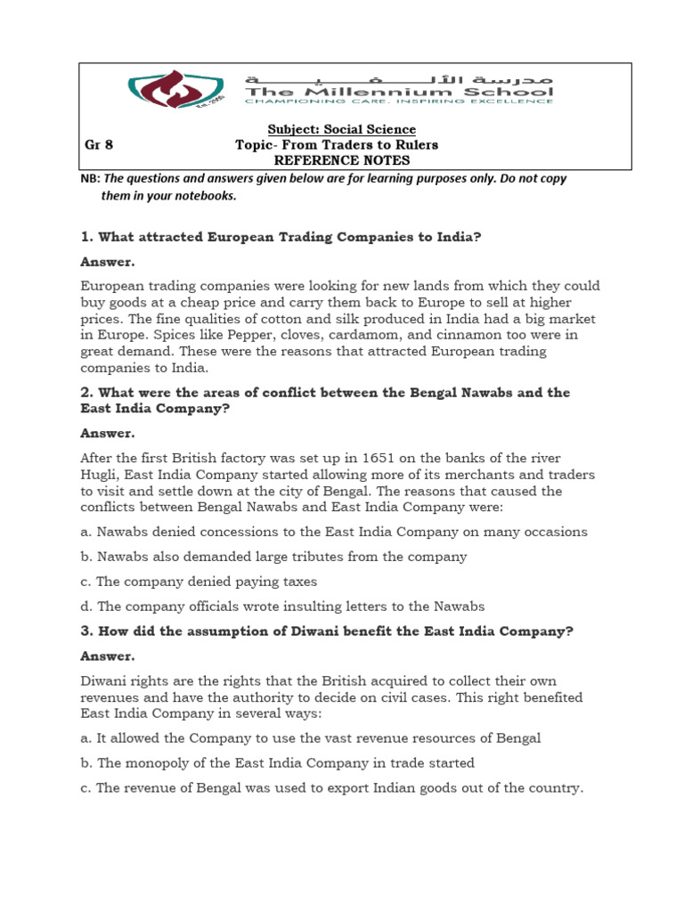 Trade To Rulers Reference Notes | PDF