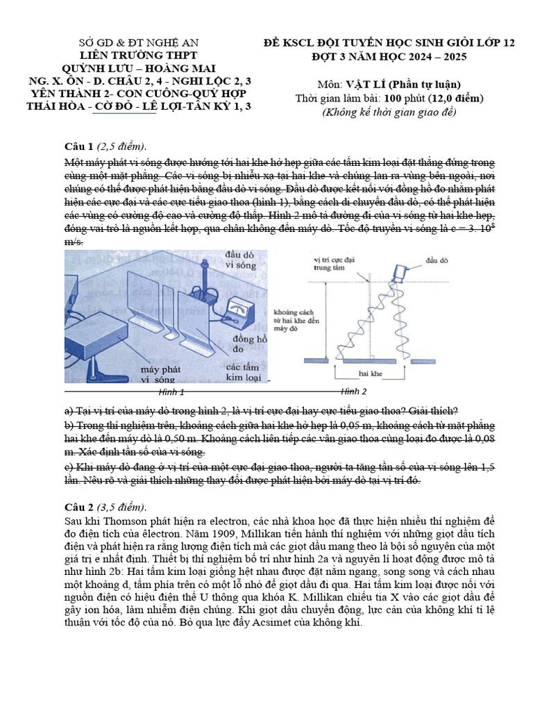 1.3.vat Ly 12-Hsg 12-Ks-Lien Truong Quynh Luu-Hoang Mai-Nghe An-Dot 3-Phan de Tu Luan | PDF