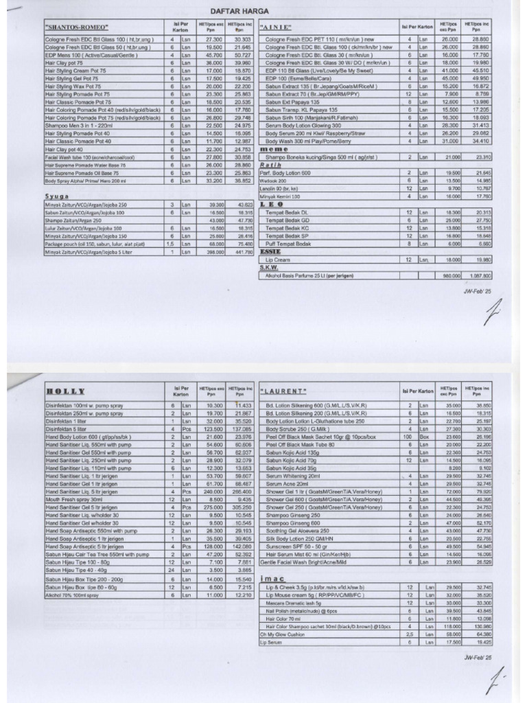Daftar Harga HET - Feb 25 - JW - Scan | PDF