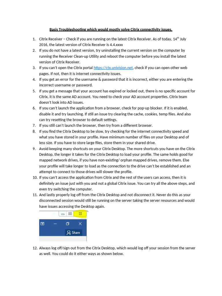 Basis Troubleshooting Which Would Mostly Solve Citrix Connectivity Issues | PDF | Citrix Systems ...