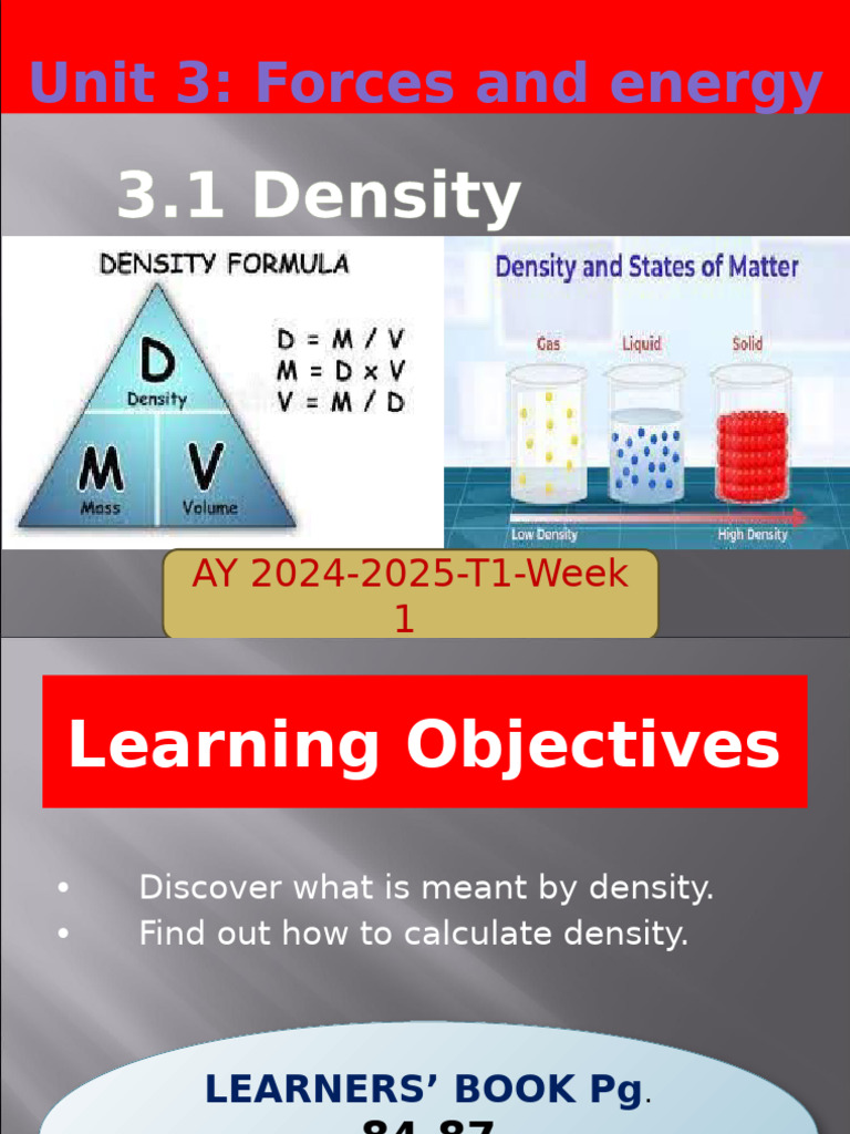 3.1 Density: Unit 3: Forces and Energy | PDF | Volume | Density