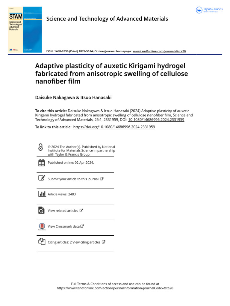 Adaptive Plasticity of Auxetic Kirigami Hydrogel Fabricated From ...