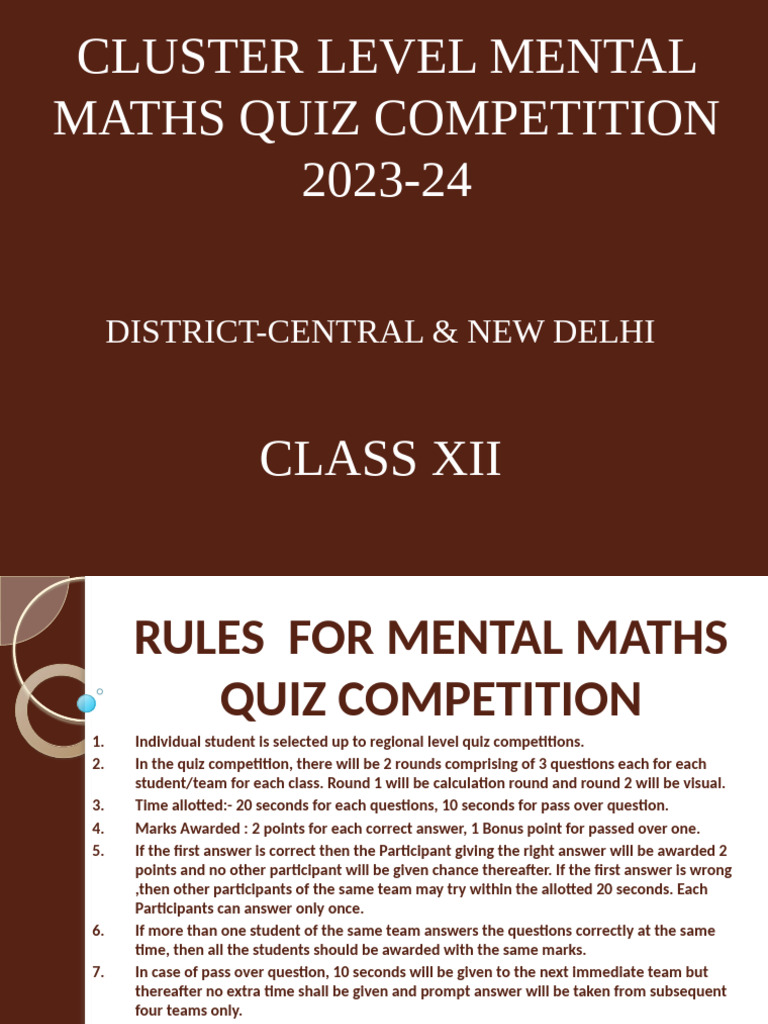Class XII Mental Maths Quiz 2023-24 | PDF | Function (Mathematics ...
