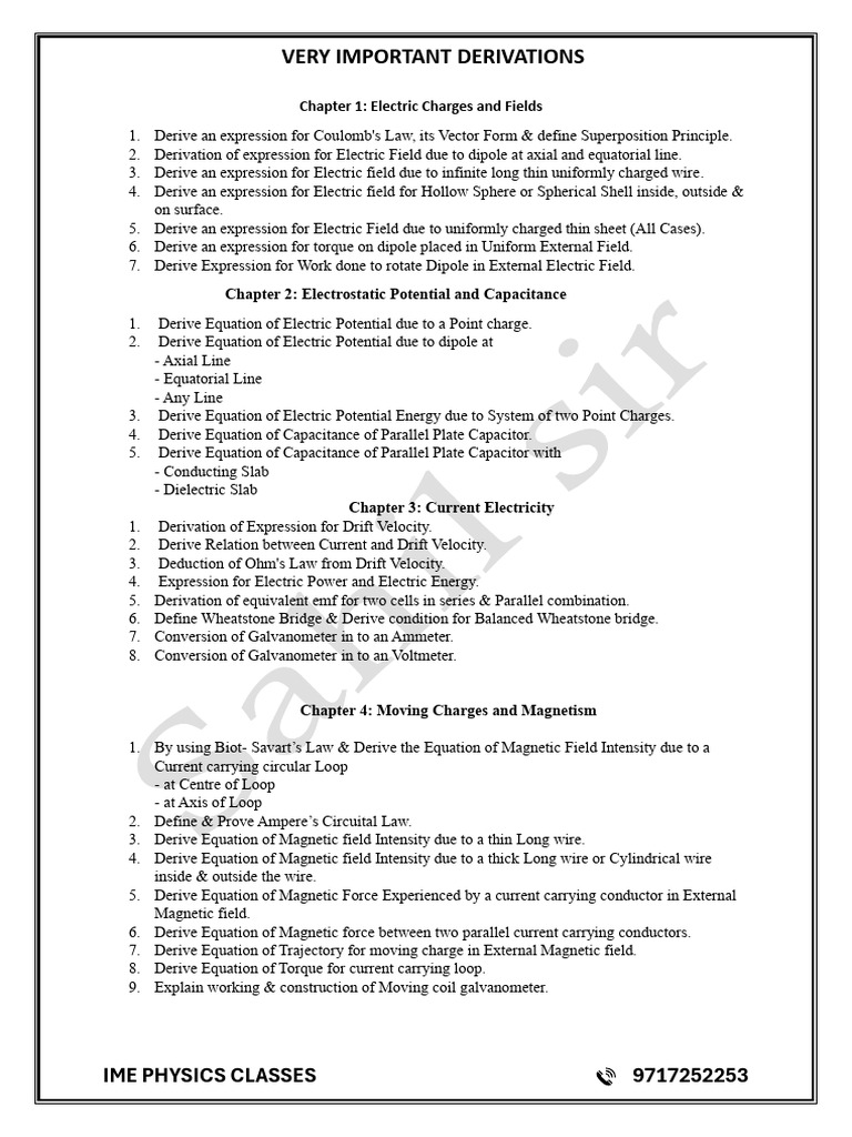 VERY IMPORTANT DERIVATIONS | PDF | Inductance | Magnetic Field