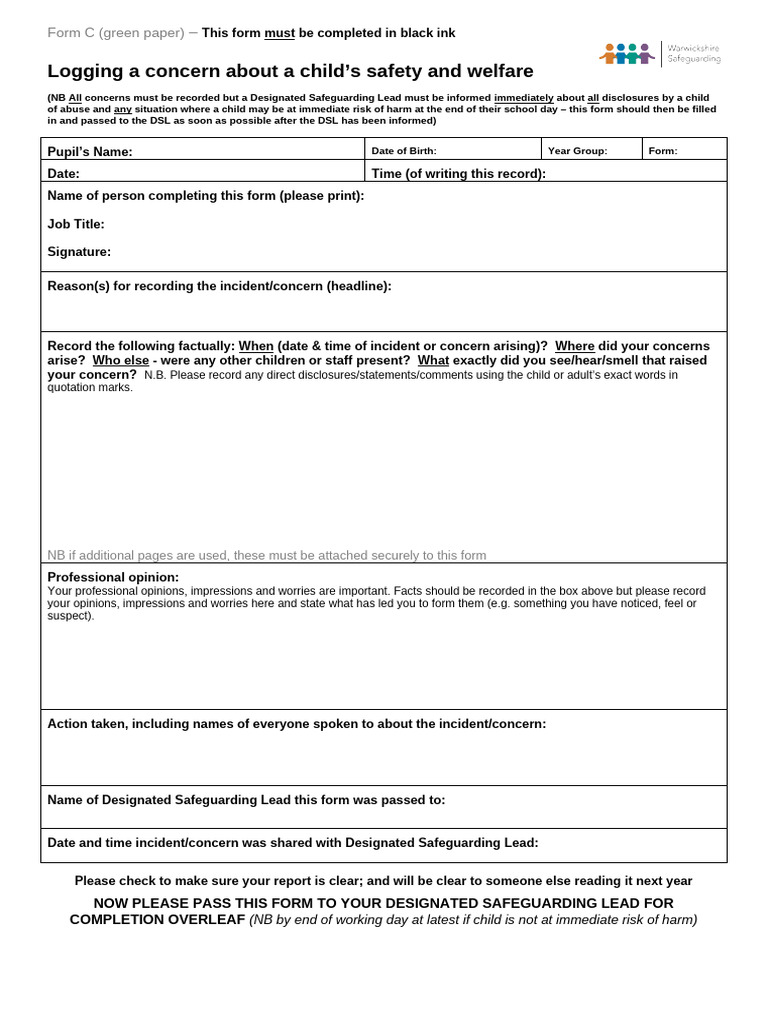 Child Safety Concern Reporting Form | PDF | Information | Childhood