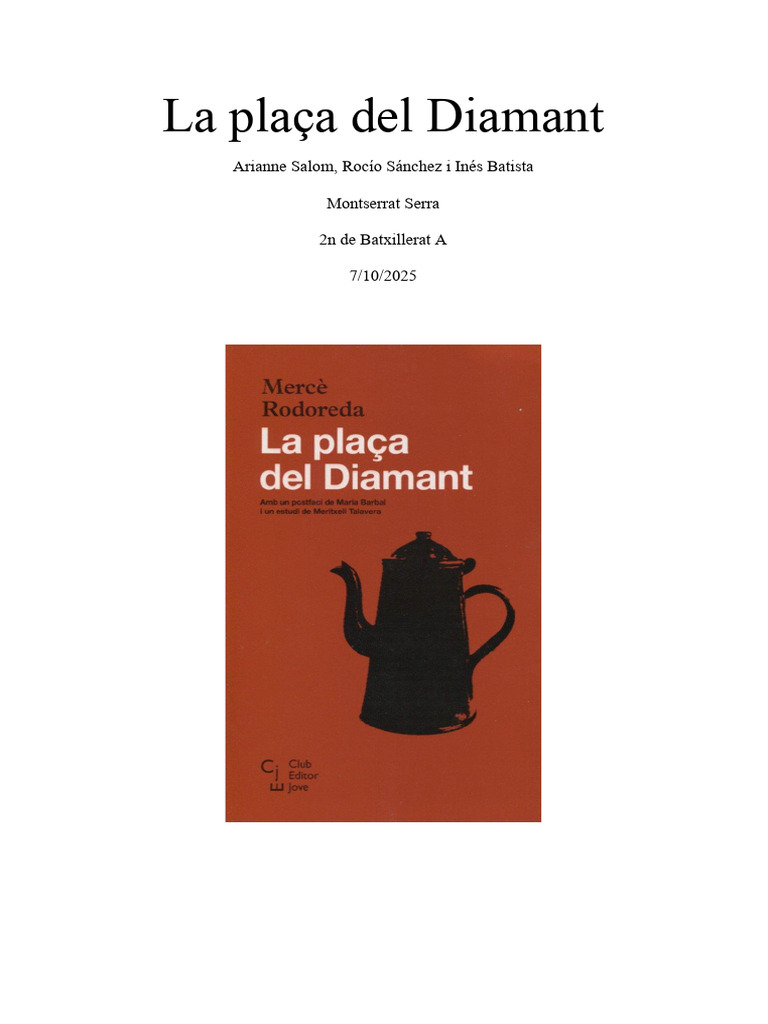 Preguntes La Plaça Del Diamant | PDF