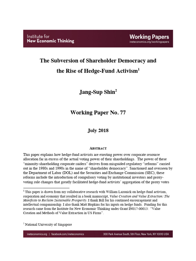The Rhetoric and Reality of Shareholder Democracy and Hedge-Fund ...