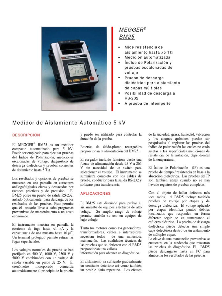 Medidor de Aislamiento Megger BM25 5 kV | PDF | Batería (electricidad ...
