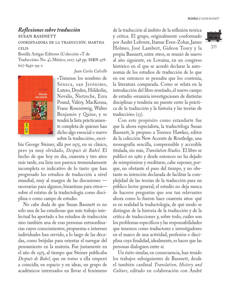 Susan Bassnett Isbn: Reflexiones Sobre Traducción | PDF | Traducciones ...