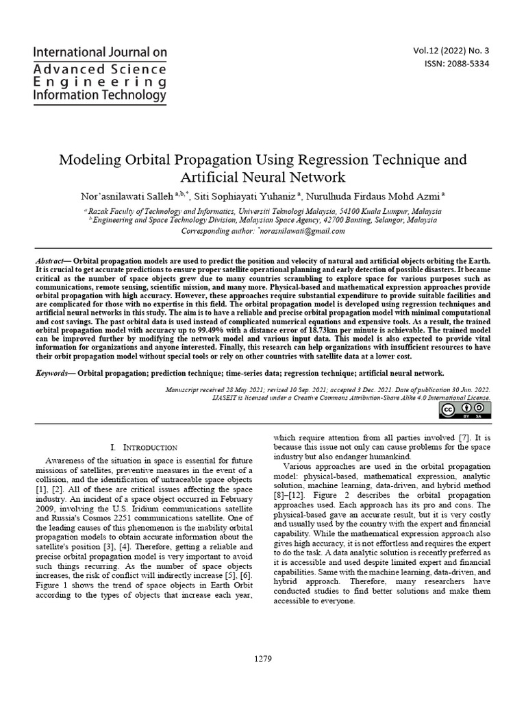 Modeling Orbital Propagation Using Regression Technique and Artificial ...