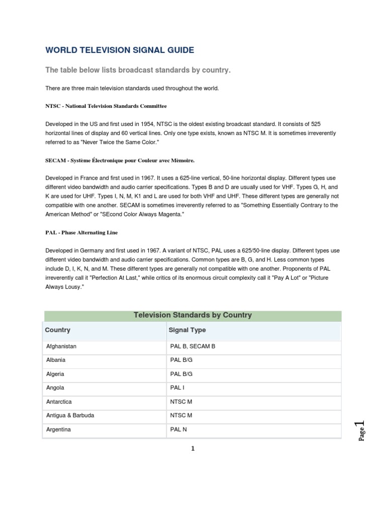 World Television Signal Guide | PDF | Video | Videocassette Recorder