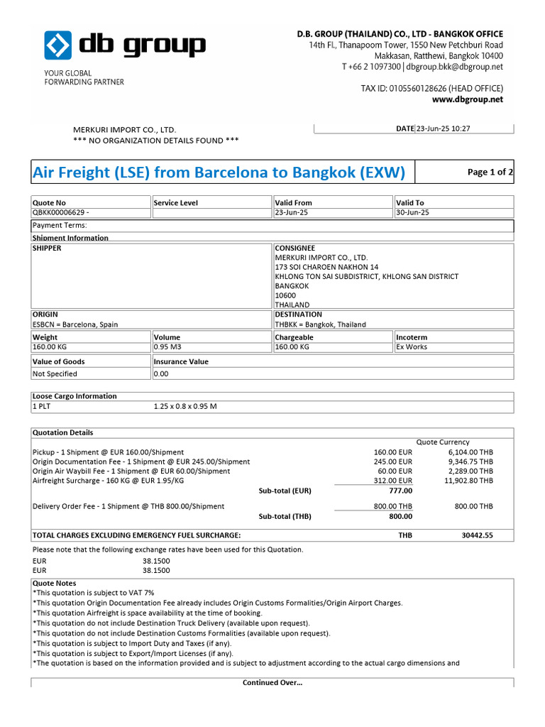 Enosea - Airfreight From Barcelona To Bangkok (EXW) - Valid Until ...