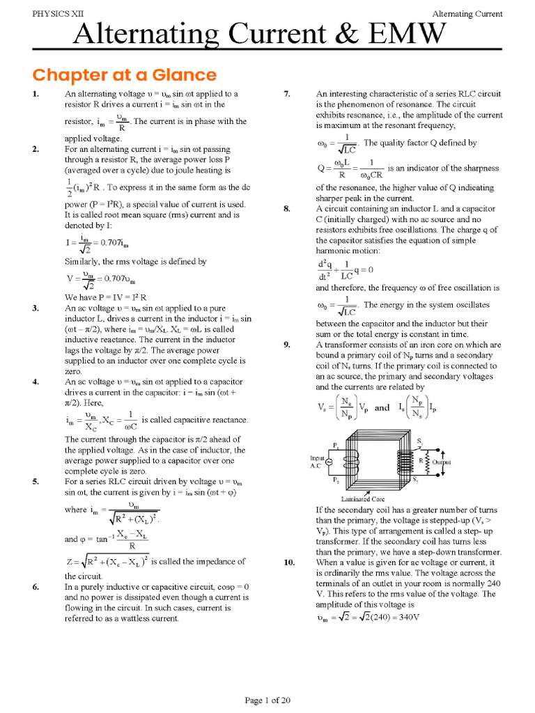 Alternating Current and EMW | PDF