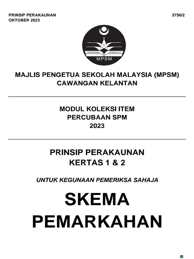 Skema Prinsip Perakaunan K1 +K2 Trial Kelantan 2023 | PDF