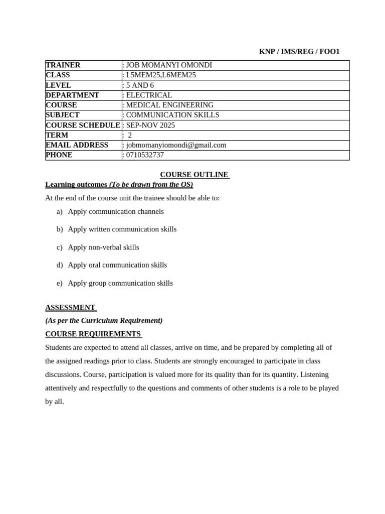 Course Outline For Electrical Department - m25 | PDF | Communication ...