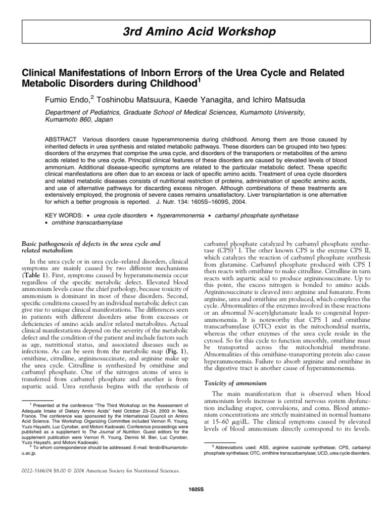 Clinical Manifestations of Inborn Errors of the Urea Cycle and Related ...