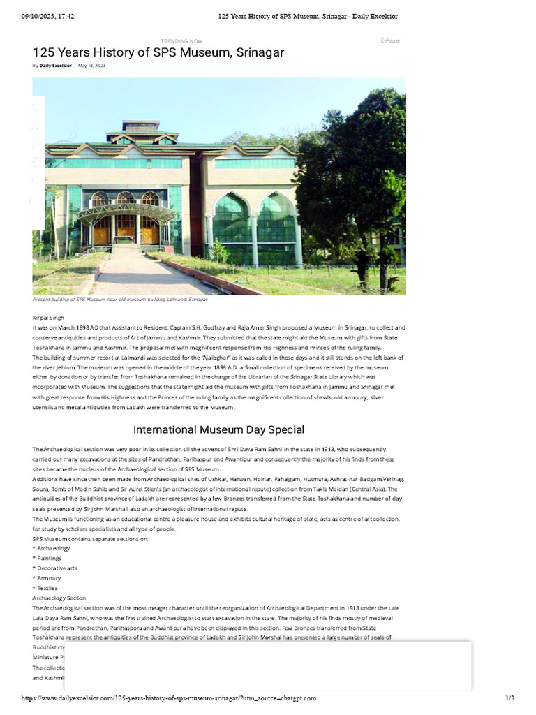 125 Years of SPS Museum, Srinagar | PDF