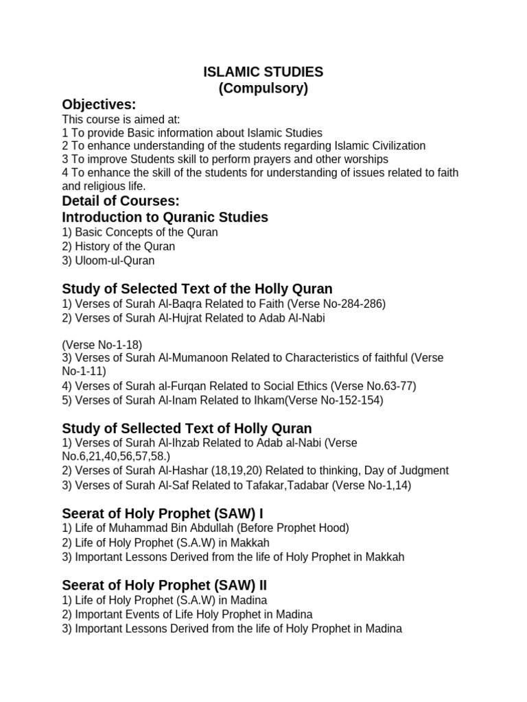 Comprehensive Islamic Studies Course | PDF | Surah | Hadith