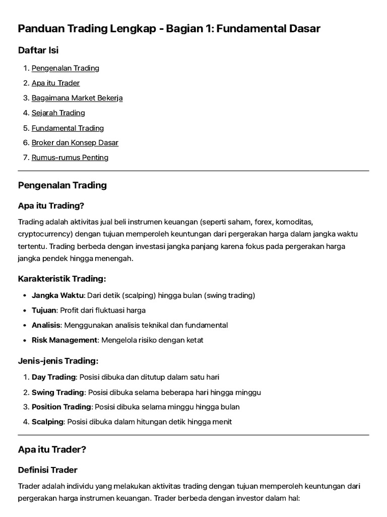 Panduan Trading Lengkap - Bagian 1_ Fundamental Dasar | PDF