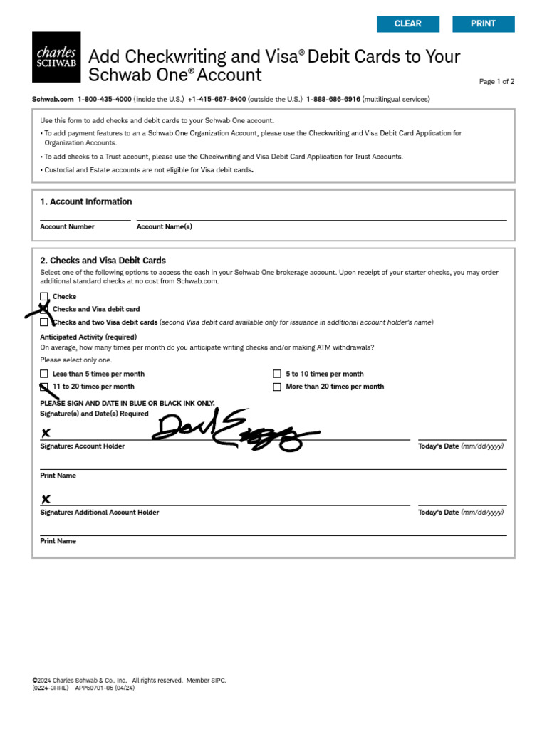 Add Checks & Debit Cards to Schwab One | PDF | Debit Card | Visa Inc.