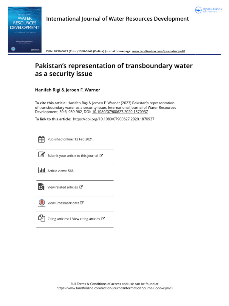 Pakistan S Representation of Transboundary Water As A Security Issue-1 ...