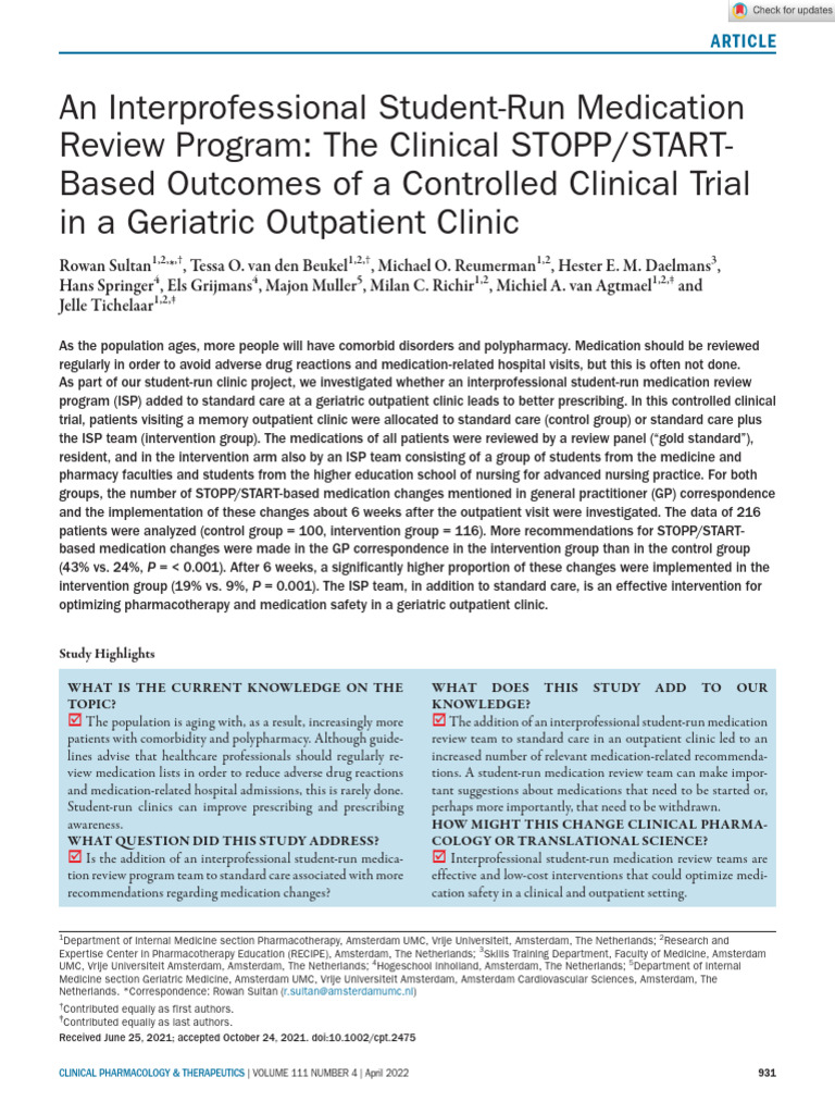 Clin Pharma and Therapeutics - 2021 - Sultan - An Interprofessional ...