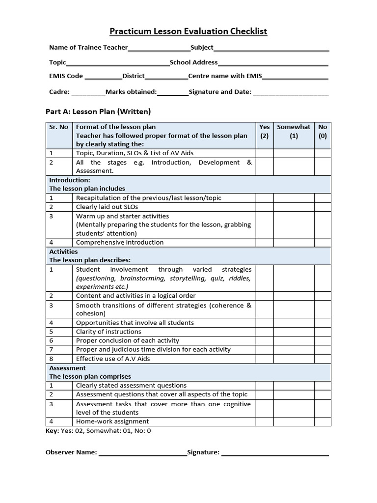 2 - Updated Practicum Evaluation Tool + Rubrics Formula 25-10-2025 | PDF | Lesson Plan | Teachers