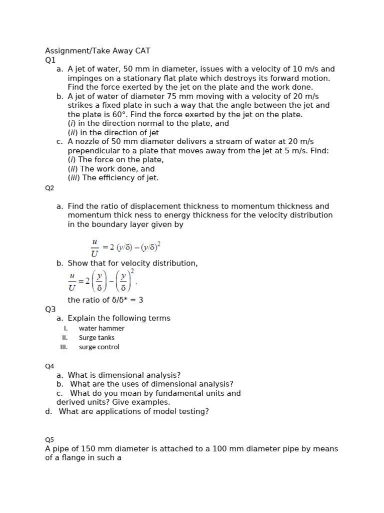 FLUID II BTME Cat 2024 and Assignment | PDF | Pressure | Continuum ...