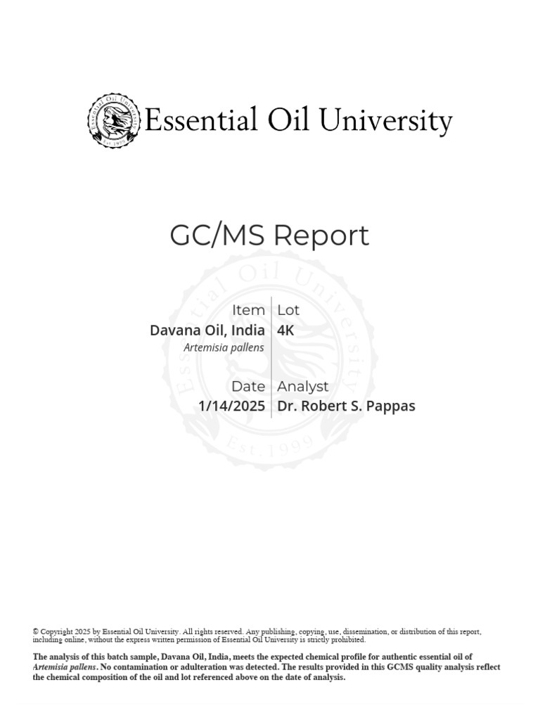 P25 REVIVE GCMS Report Davana Oil India 4K | PDF | Gas Chromatography ...