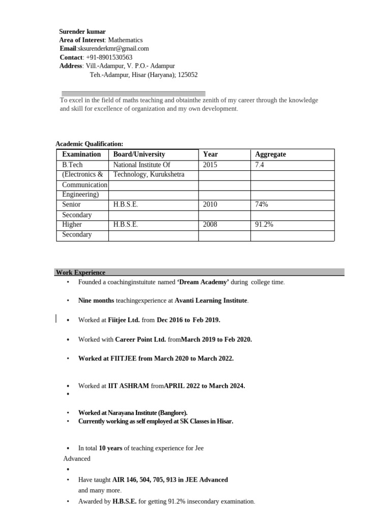 Surender Kumar Resume 8 | PDF